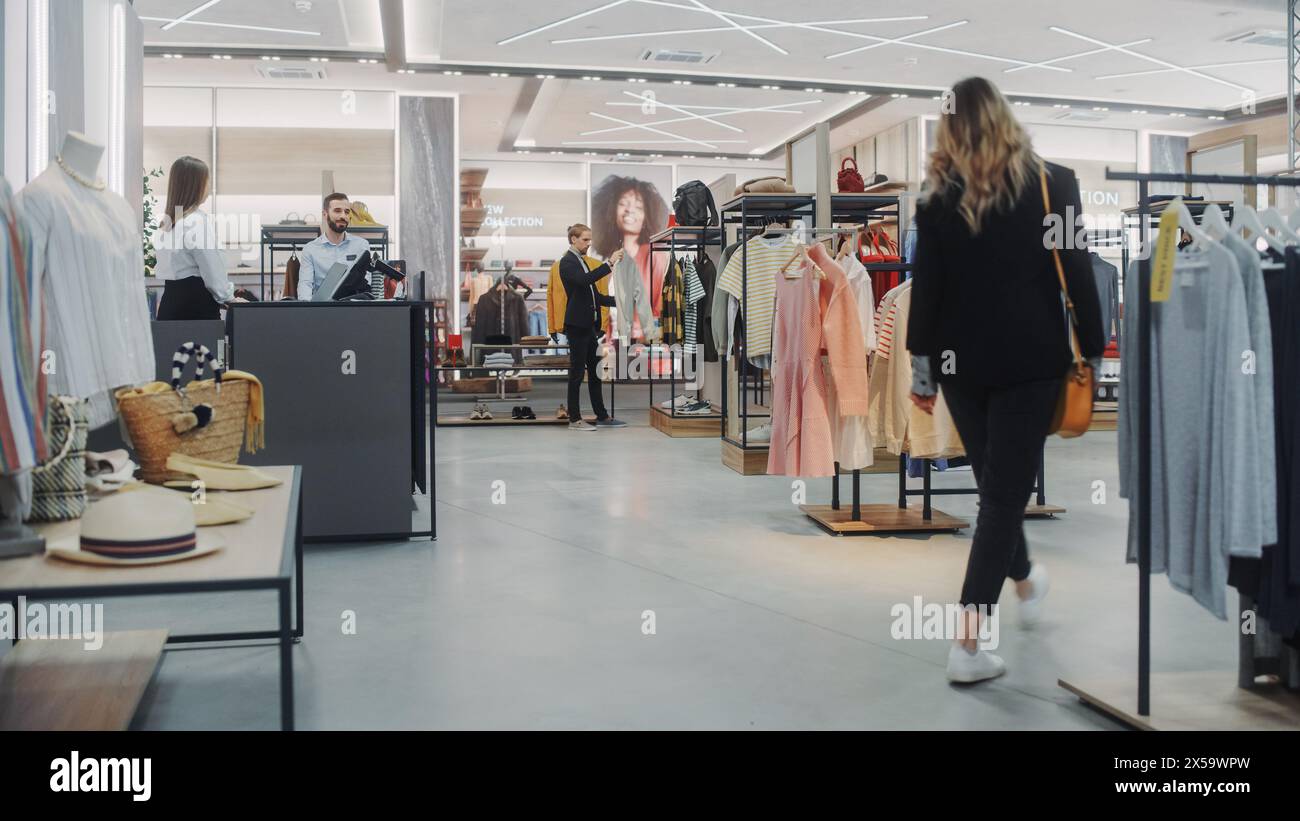 Clothing Store: Diverse Group of Costumers Shopping, bying Clothes and ...