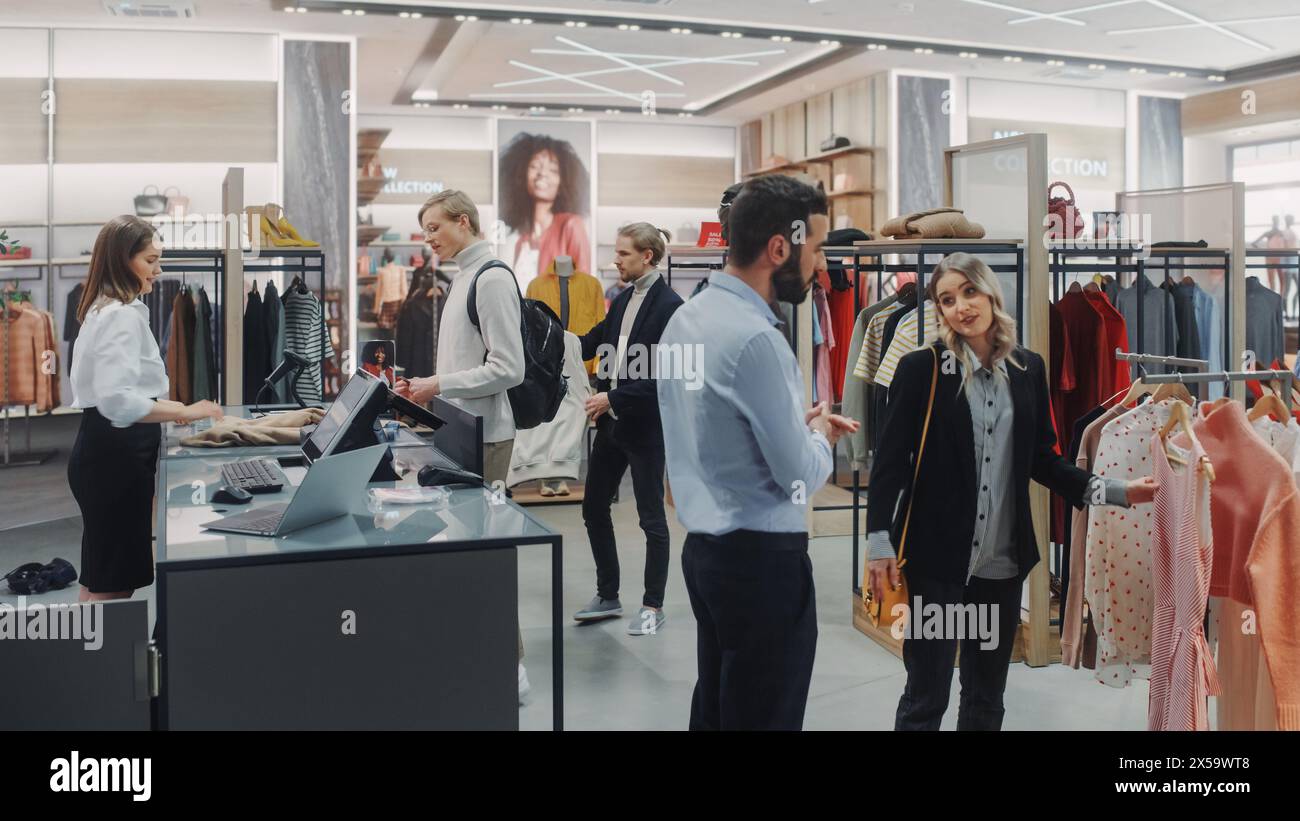 Clothing Store: Diverse Group of Costumers Shopping, bying Clothes and ...