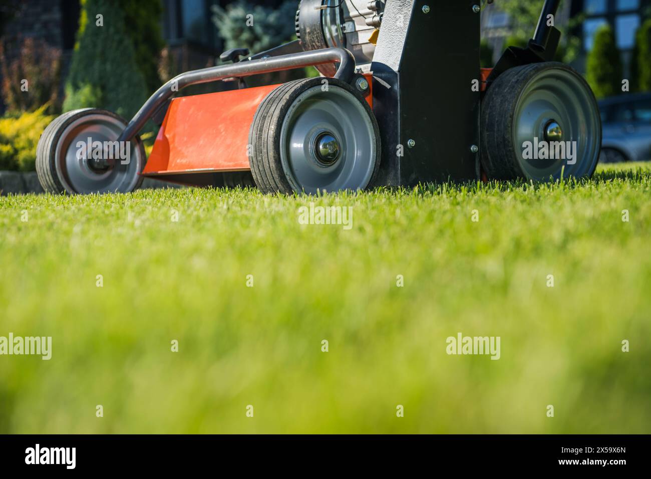 Getting Ready Gasoline Aerator For the Lawn Job. Gardening Equipment ...