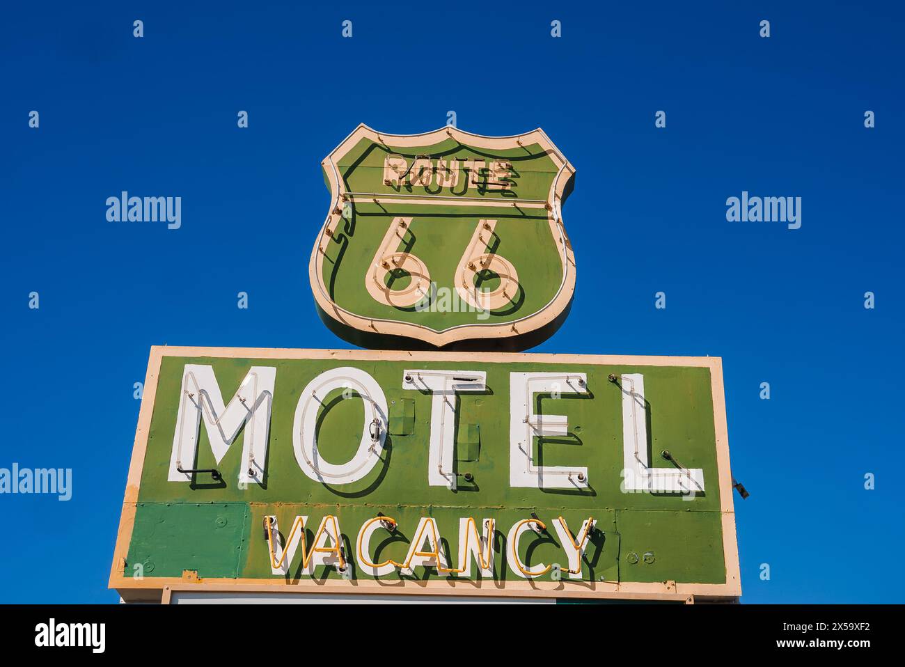 Vintage Route 66 Motel Sign, Barstow, USA in Blue Sky Stock Photo - Alamy