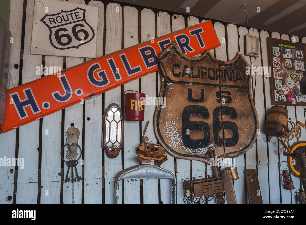 Vintage Route 66 Memorabilia Display, Barstow, USA Stock Photo - Alamy