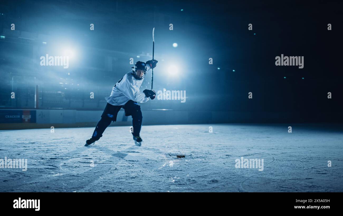 Ice Hockey Rink Arena: Professional Player Shooting, Hitting, Stricking ...