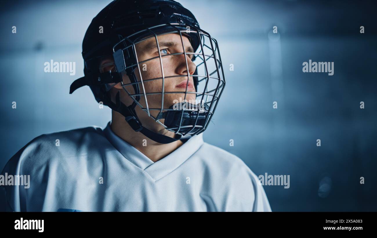 Ice Hockey Rink Arena: Portrait of Confident Professional Player ...