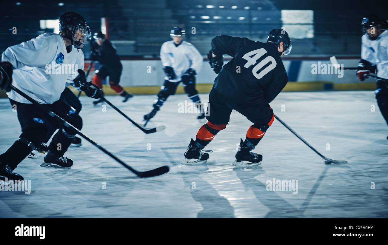 Ice Hockey Arena: Professional Forward Player Breaks Defense ...