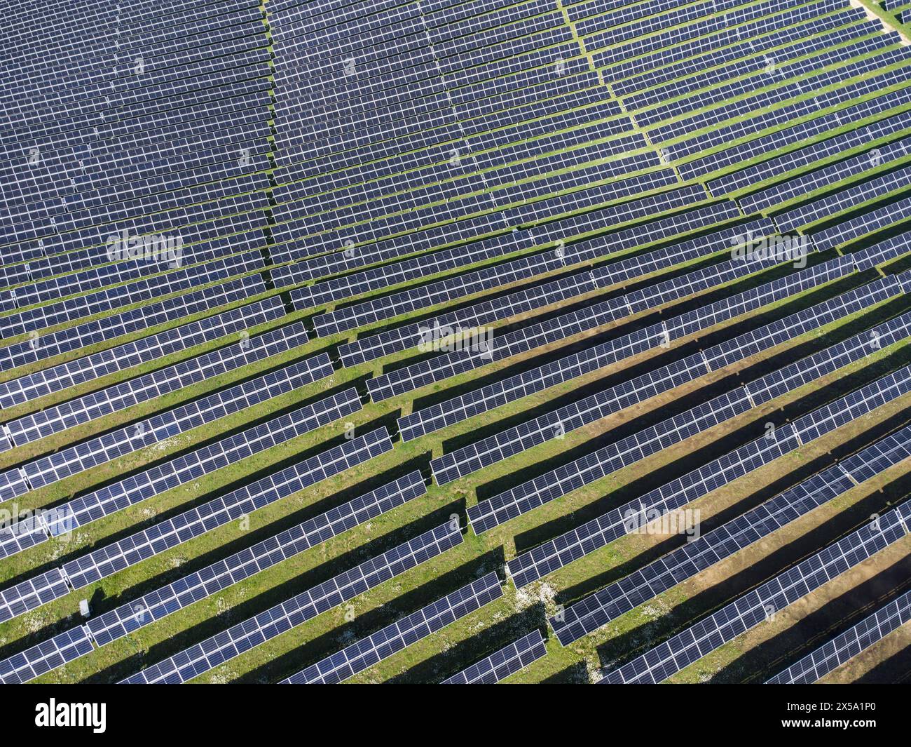 Ground-mounted photovoltaic systems seen from above. This system is ...