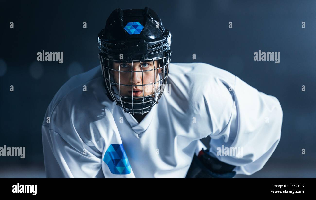 Ice Hockey Arena: Portrait of Confident and Concentrated Professional ...