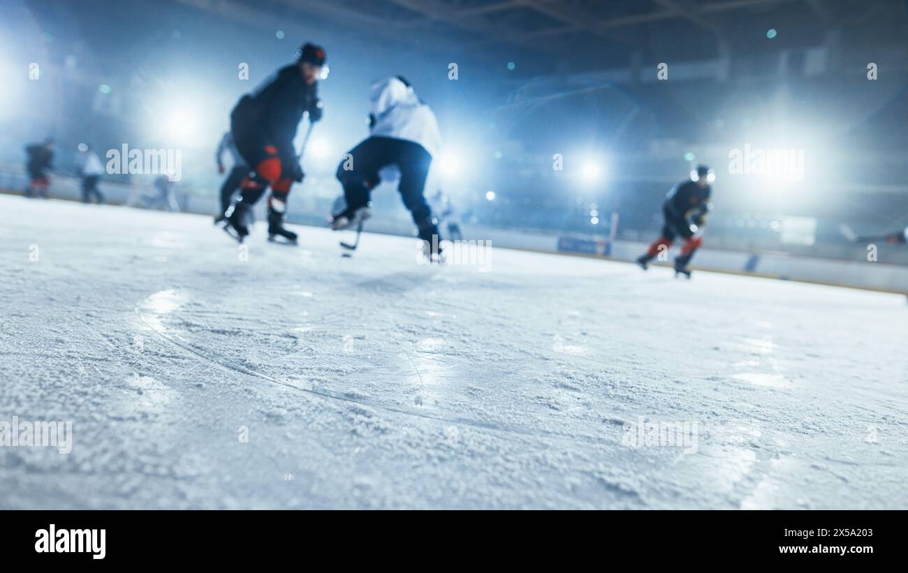 Ice Hockey Rink Arena: In the Background Blurred Professional Players ...