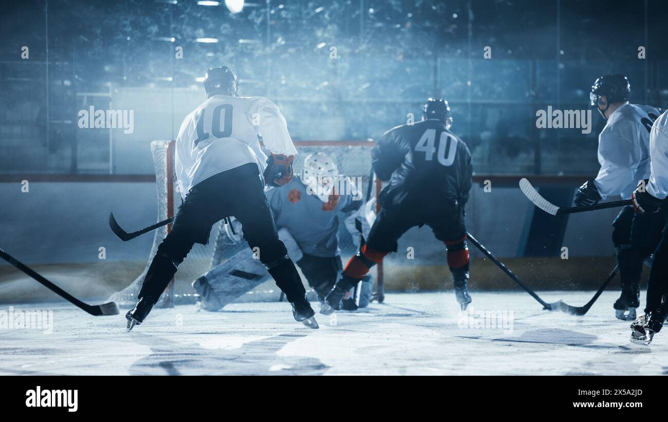 Ice Hockey Rink Arena: Professional Forward Player Masterfully Dribbles ...