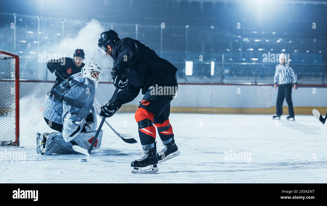 Ice Hockey Rink Arena: Goalie Against Forward Player who is Doing ...