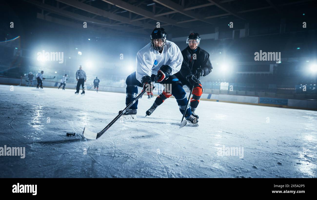 Ice Hockey Rink Arena: Two Professional Players From Different Teams ...