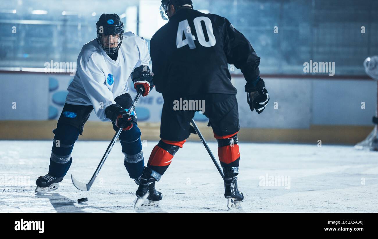 Ice Hockey Rink Arena: Two Professional Players From Different Teams ...