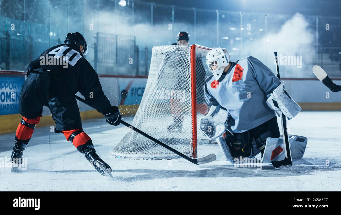 Ice Hockey Rink Arena: Goalie Against Forward Player who is Doing ...