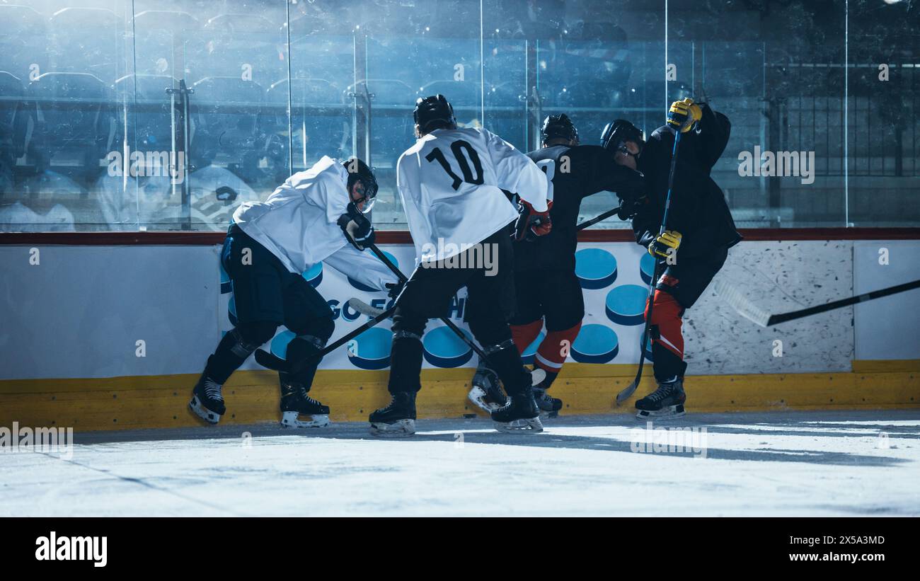 Ice Hockey Rink Arena: Professional Defender Player Attacks, Boarding ...