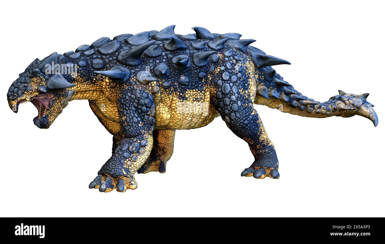 3D rendering of a dinosaur Ankylosaurus isolated on white background ...