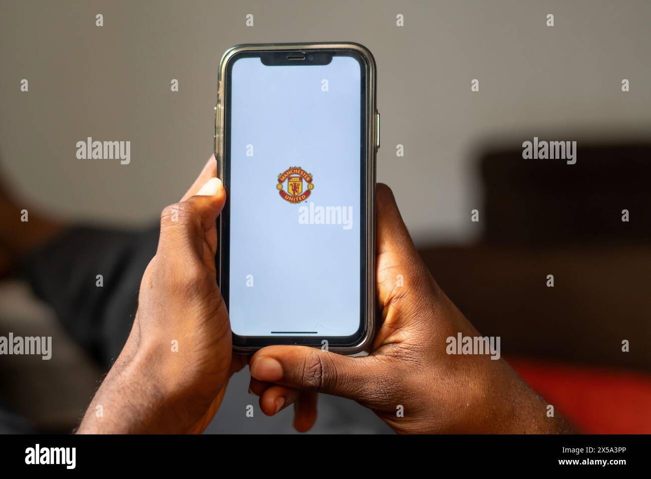 FCT Abuja, Nigeria - May 8 2024: opening up Manchester United app on a ...