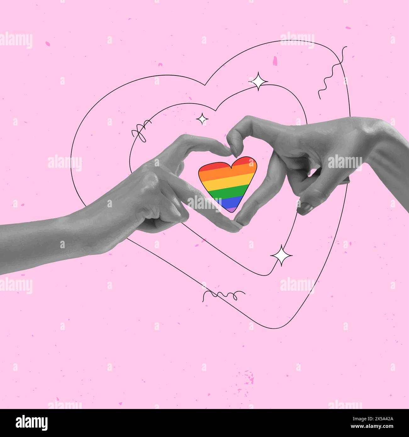 Human hands forming heart shape with rainbow heart symbol inside ...