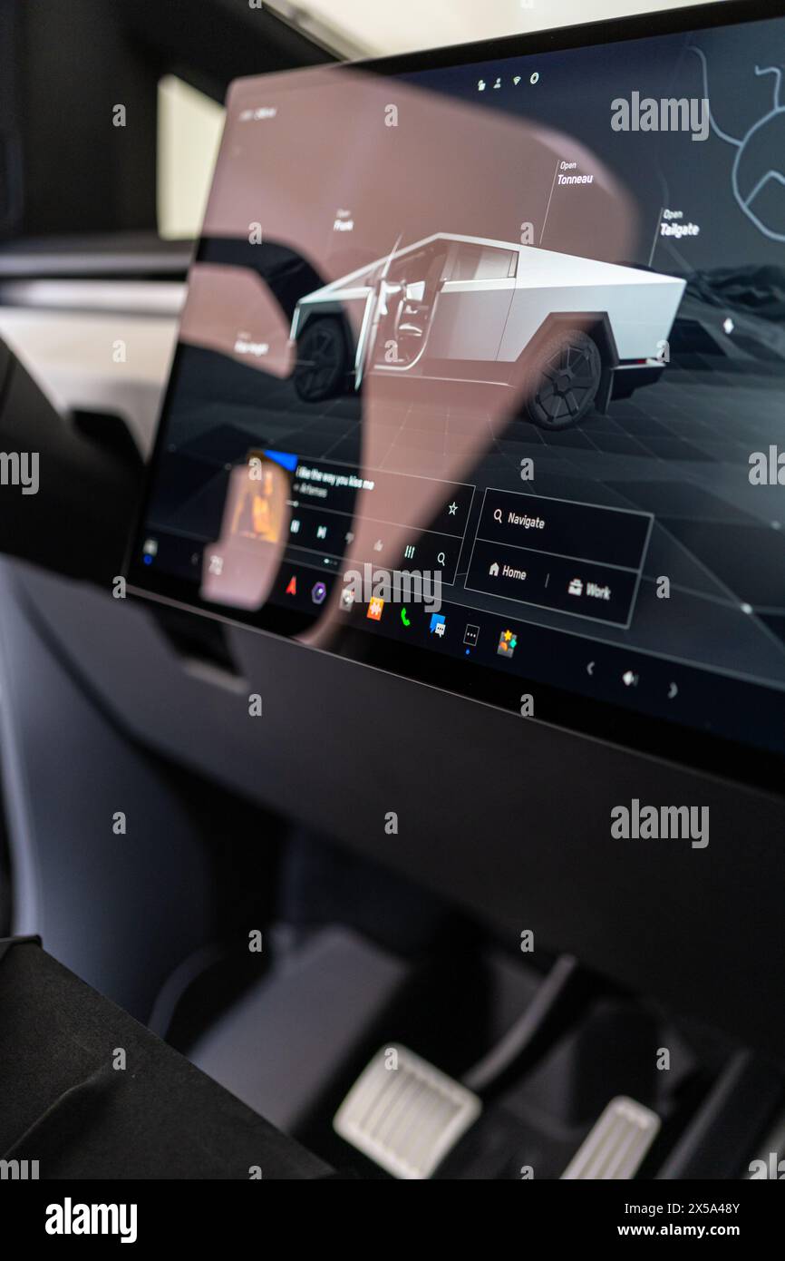 Sleek Interior of Tesla Cybertruck Featuring Futuristic Dashboard Stock ...