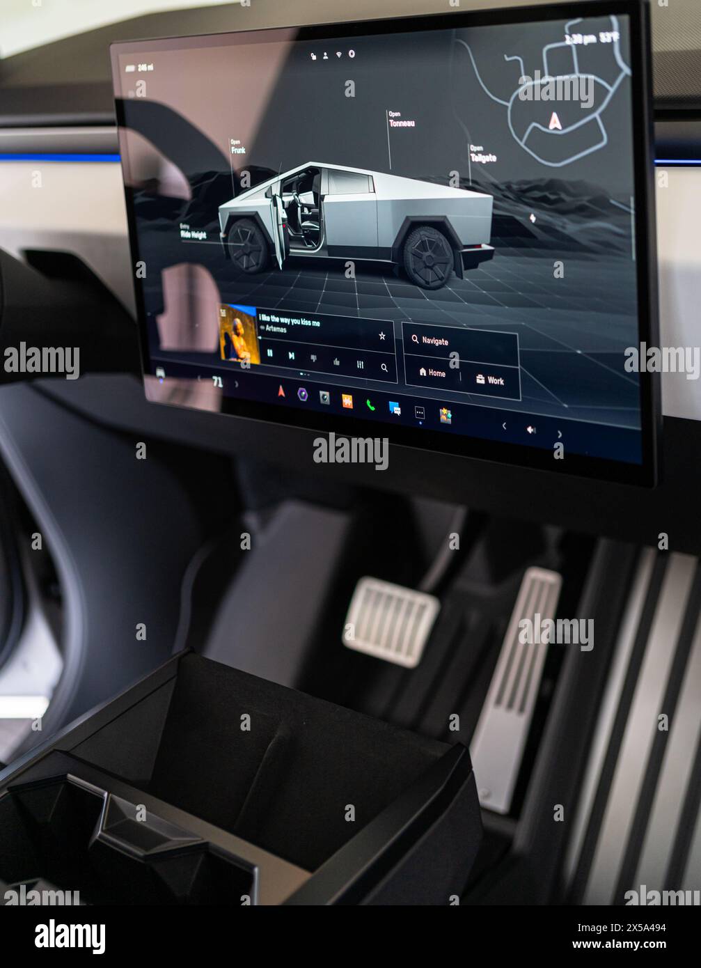 Sleek Interior of Tesla Cybertruck Featuring Futuristic Dashboard Stock ...