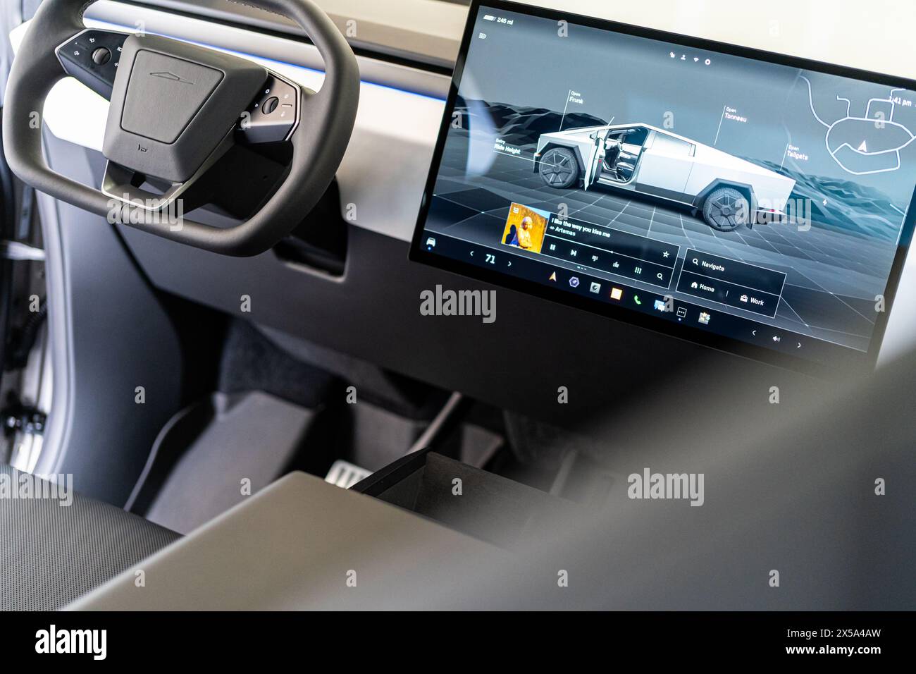 Sleek Interior of Tesla Cybertruck Featuring Futuristic Dashboard Stock ...