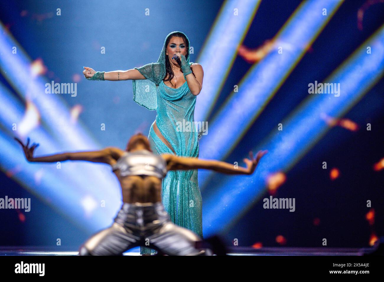 08 May 2024, Sweden, Malmö: Besa Kokëdhima from Albania with the song ...