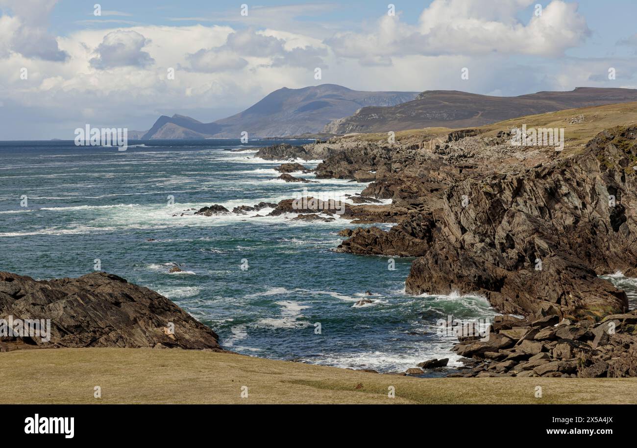 Looking across Cliffs into the distance with the Atlantic Ocean causing ...