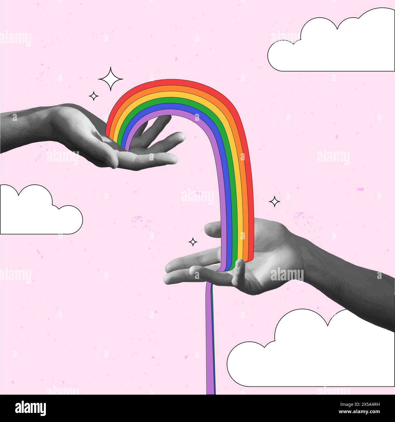 Heart filled with rainbow colors is held gently by two hands ...