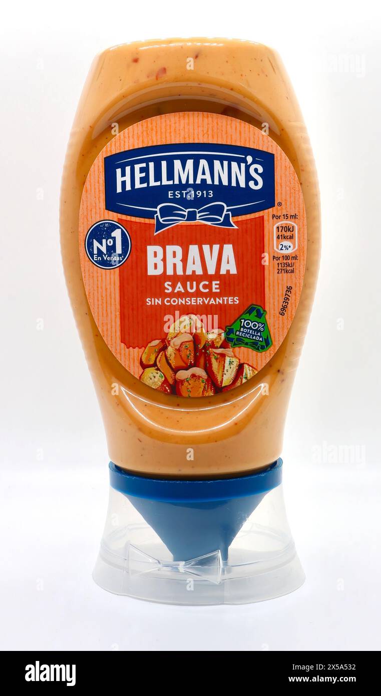 Photo of a plastic bottle of Hellman's Brava Sauce close up on a white ...