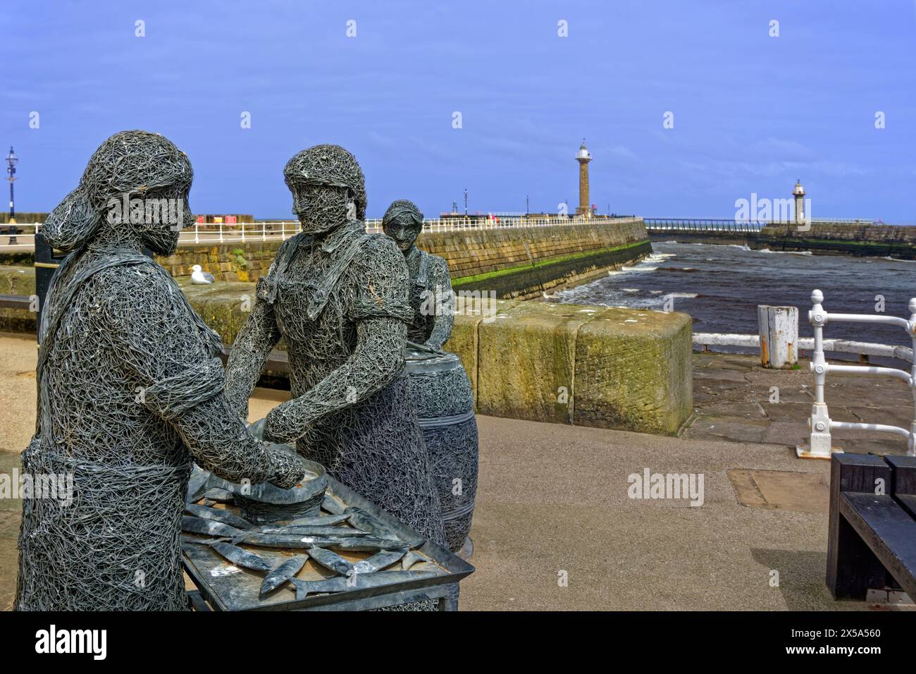 Fish wives artworks on the harbour front at Whitby, Yorkshire, England ...