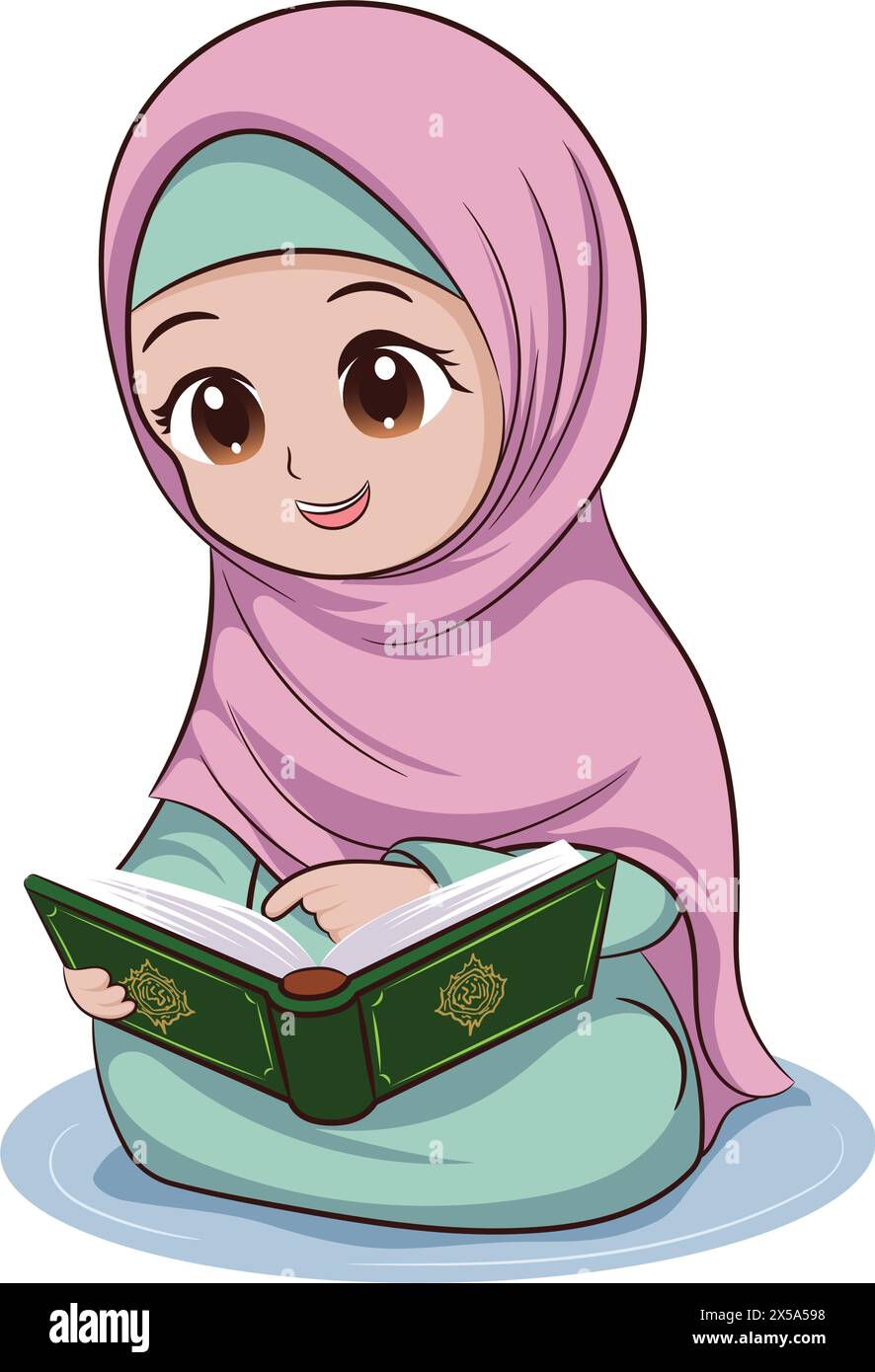 Muslim girl wearing Hijab Muslim clothing, reciting, reading Koran in ...