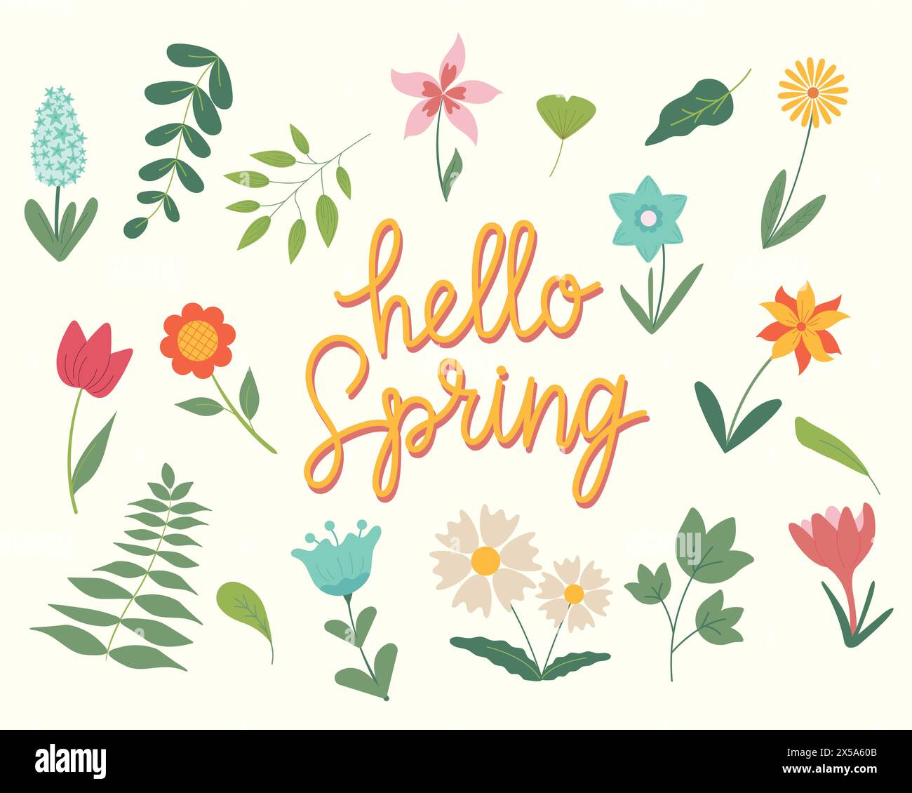 Vector floral set. Colorful floral collection with leaves and flowers ...