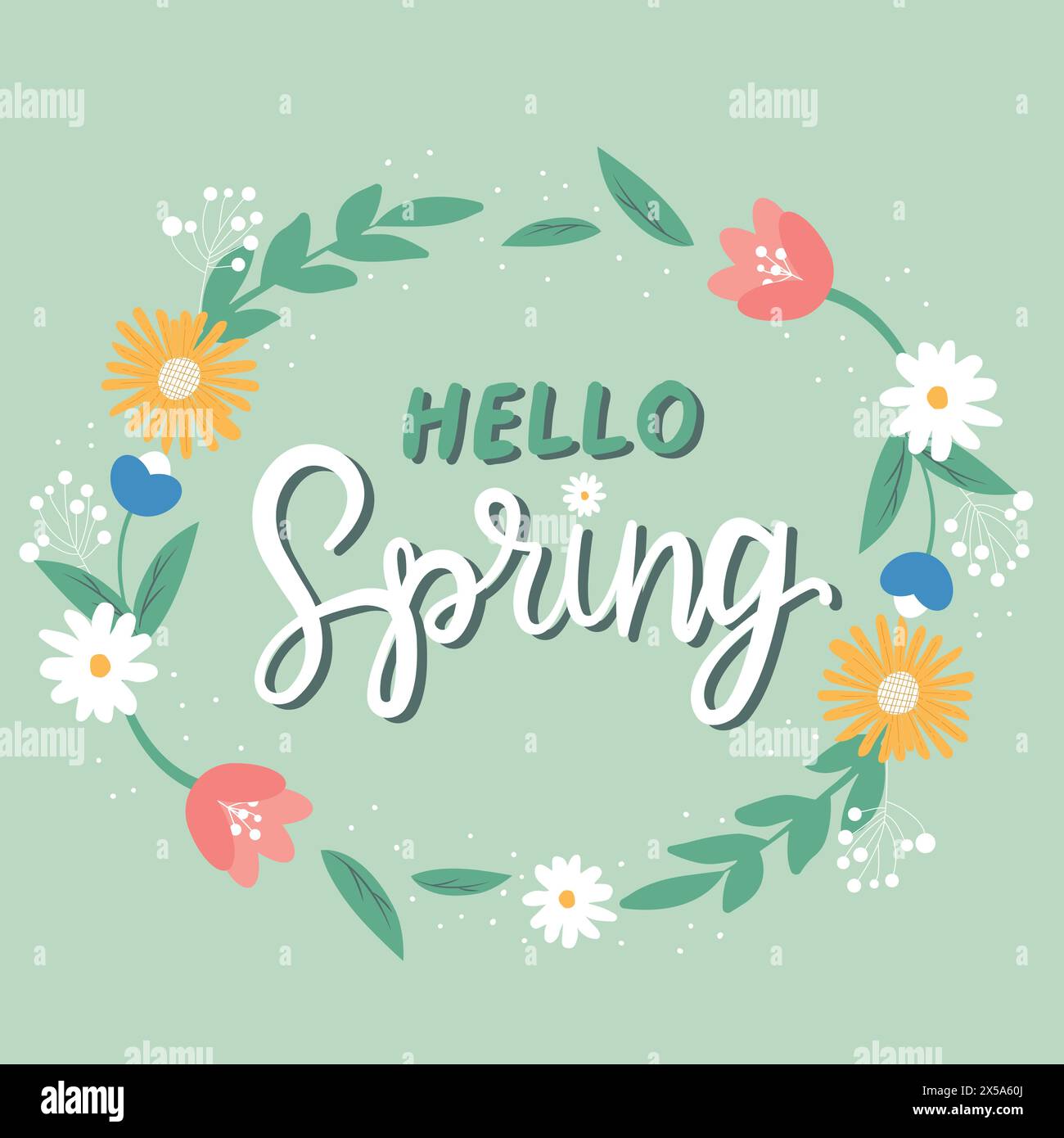 Hello Spring hand sketched card, vector illustration. Lettering spring ...