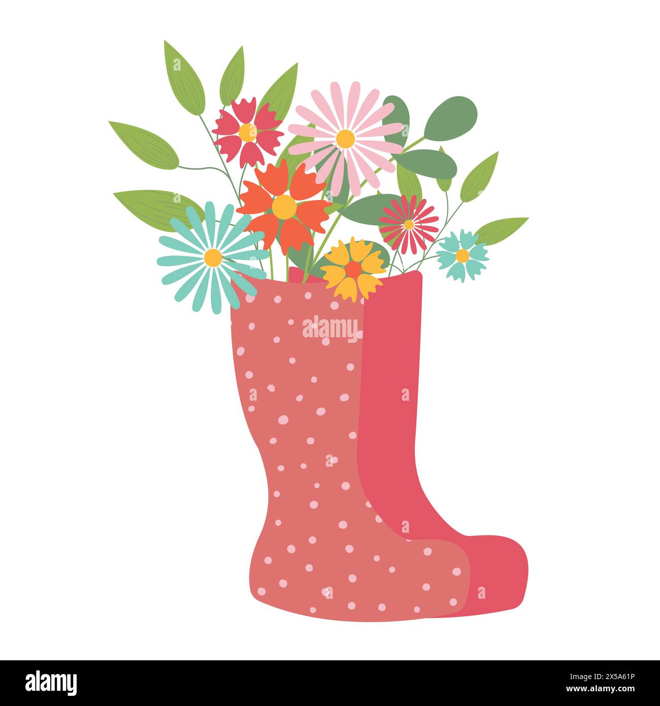 Red rubber boots with flowers. Flat style. Hand drawn vector ...