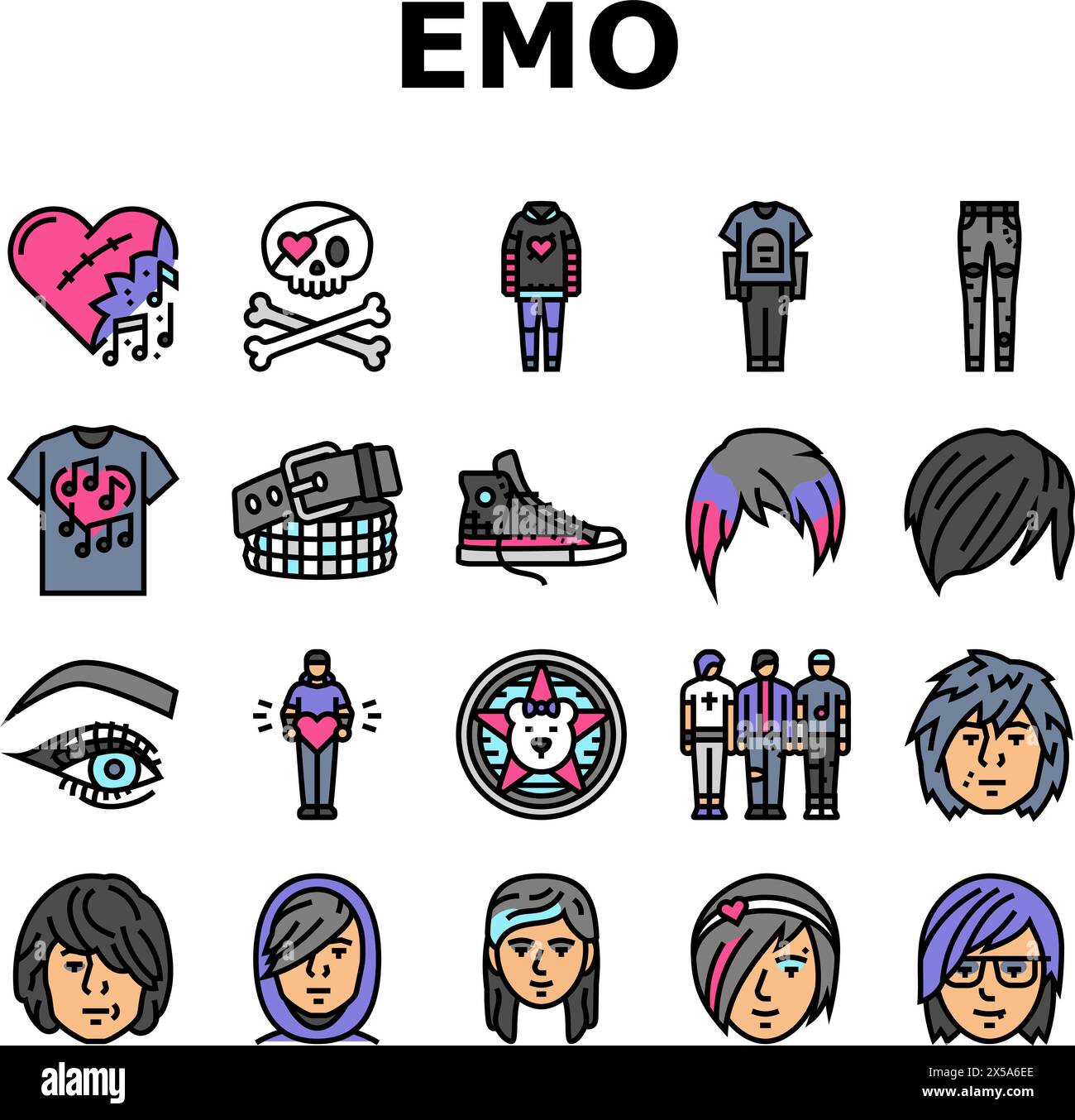 emo punk rock tattoo cute icons set vector Stock Vector Image & Art - Alamy