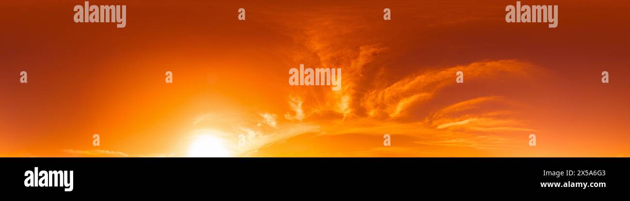 Golden glowing red orange overcast sunset sky 360 hdr panorama ...