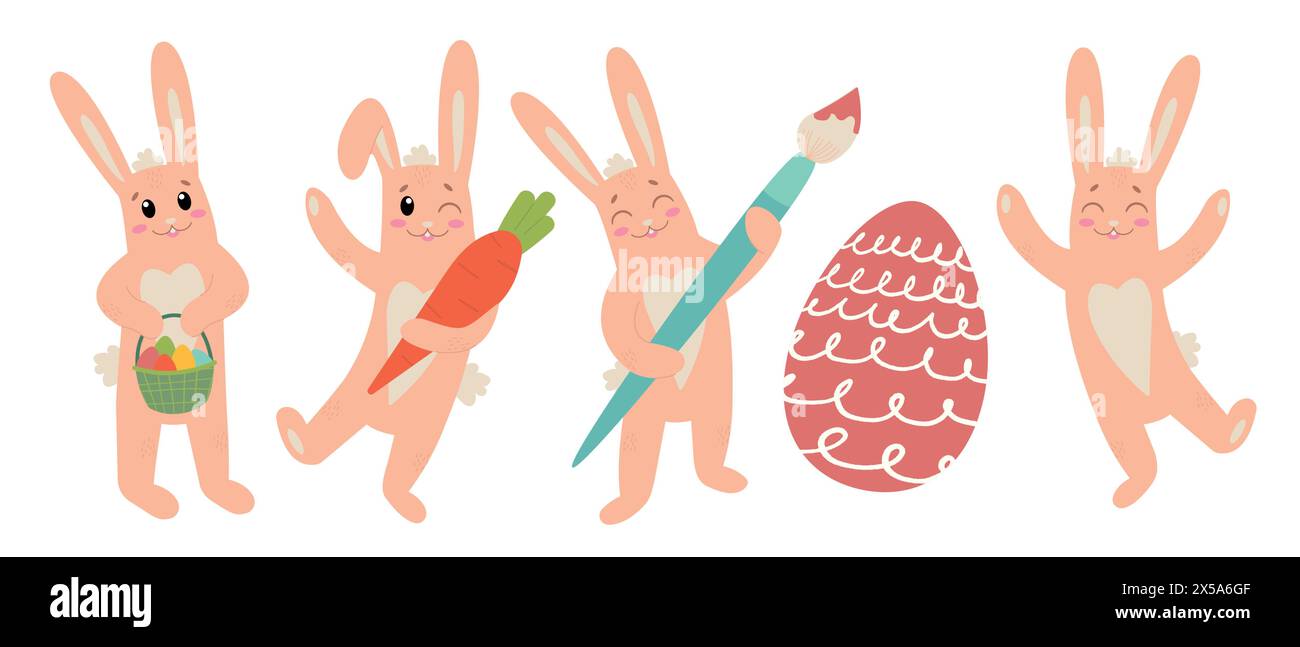 Easter bunny rabbits cartoon characters isolated on white background ...