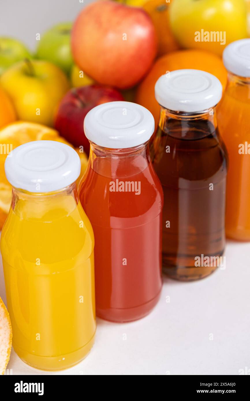 Different types of fruit juices - orange, grapefruit, apple and ...