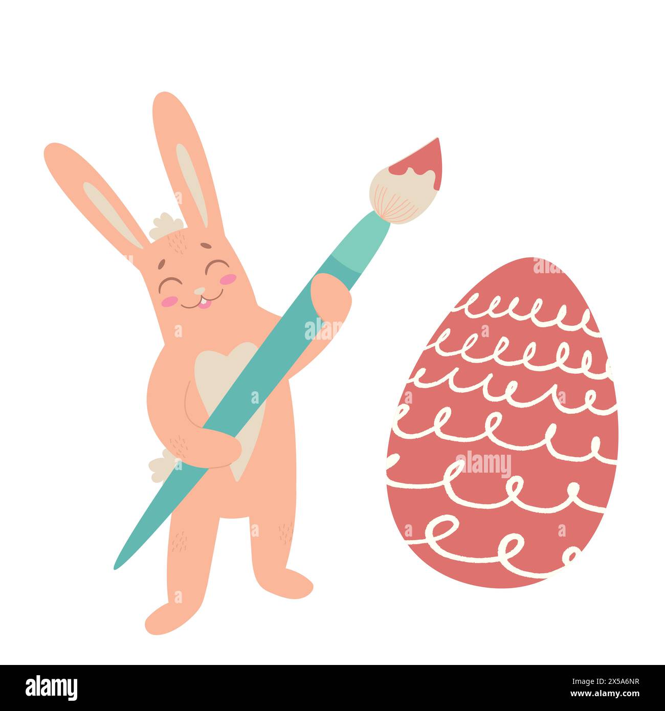 Easter bunny rabbit cartoon character coloring big eater egg isolated ...