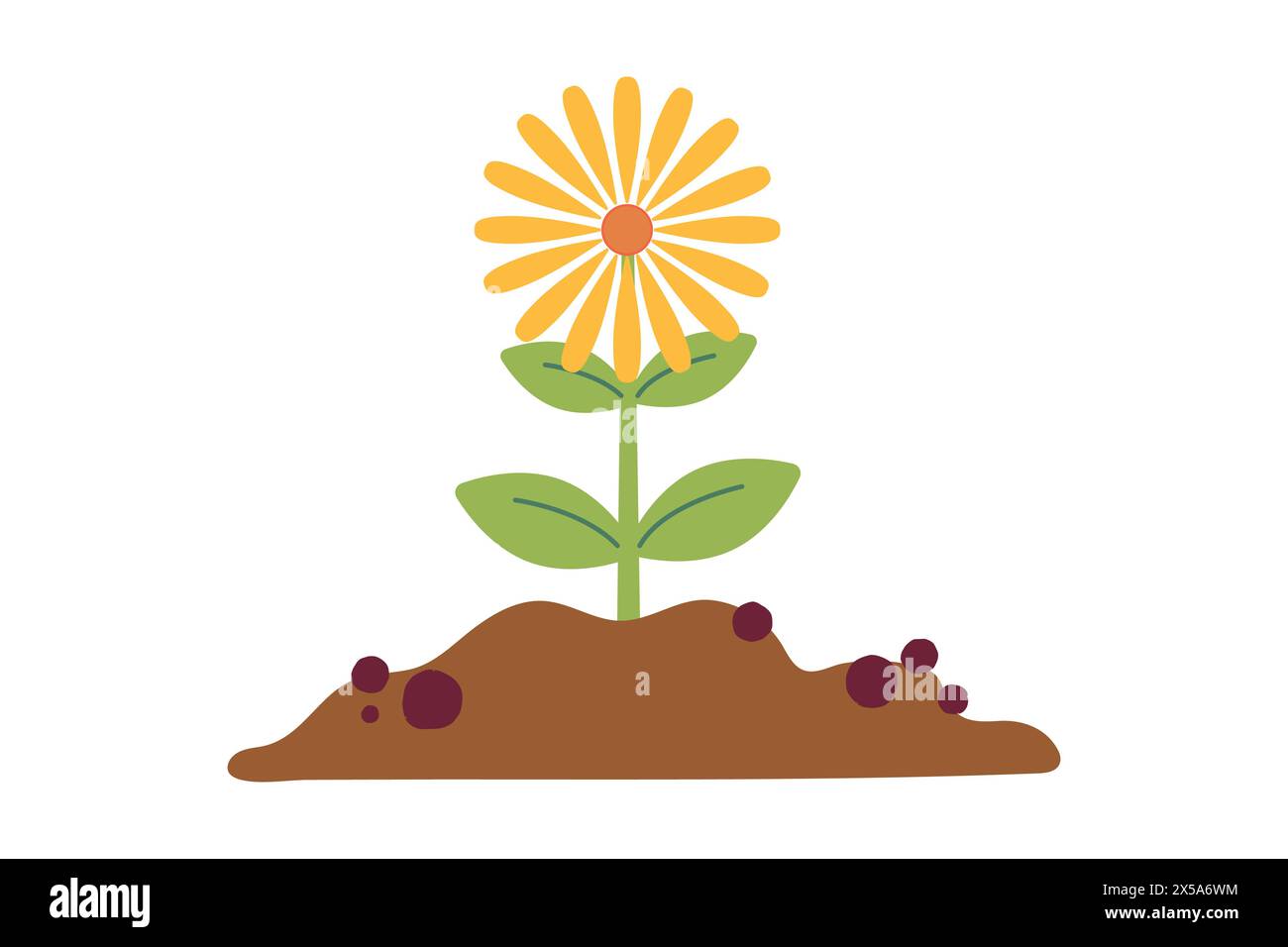 Pile of ground with small yellow blooming flower, heap of soil. Vector ...