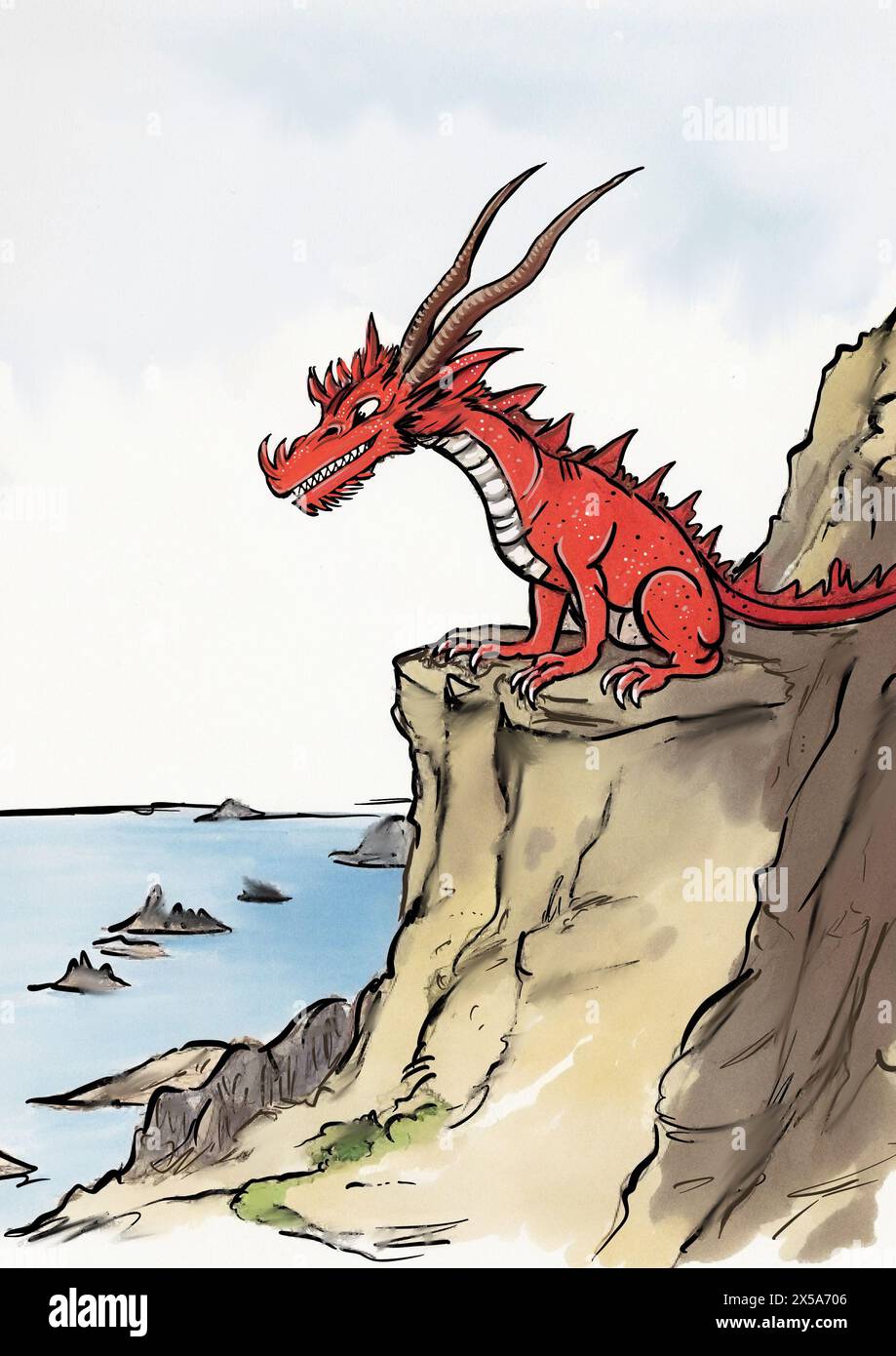 illustration of a red dragon Stock Photo - Alamy