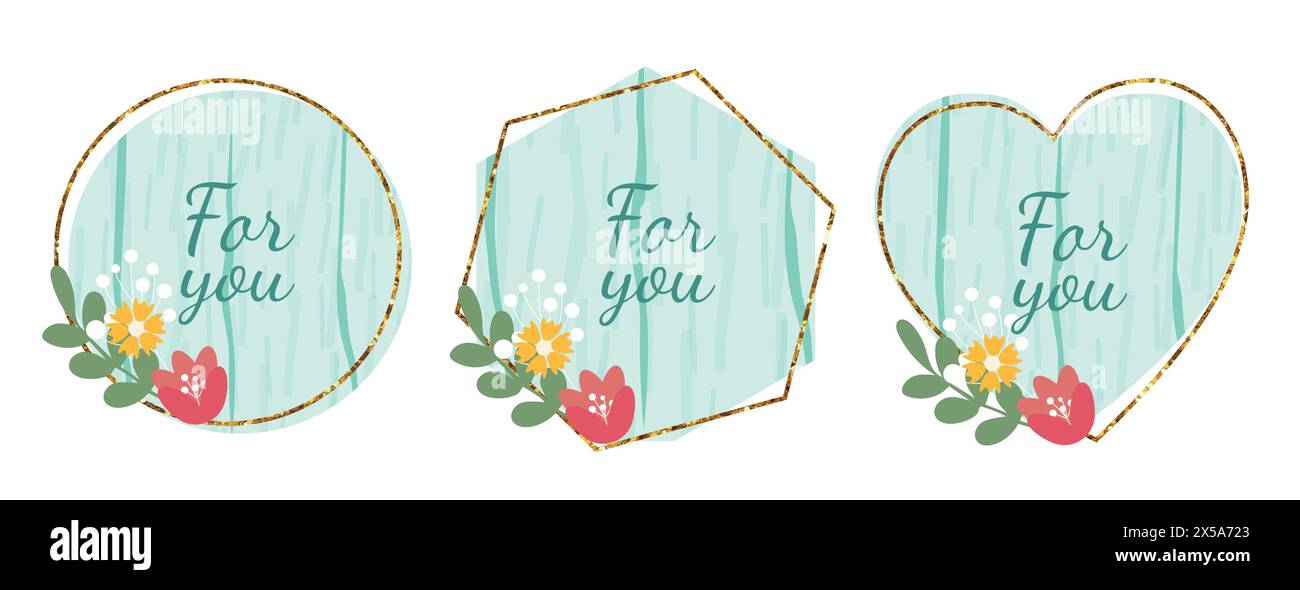 Wooden design elements set with flowers and text For You. Vector light ...