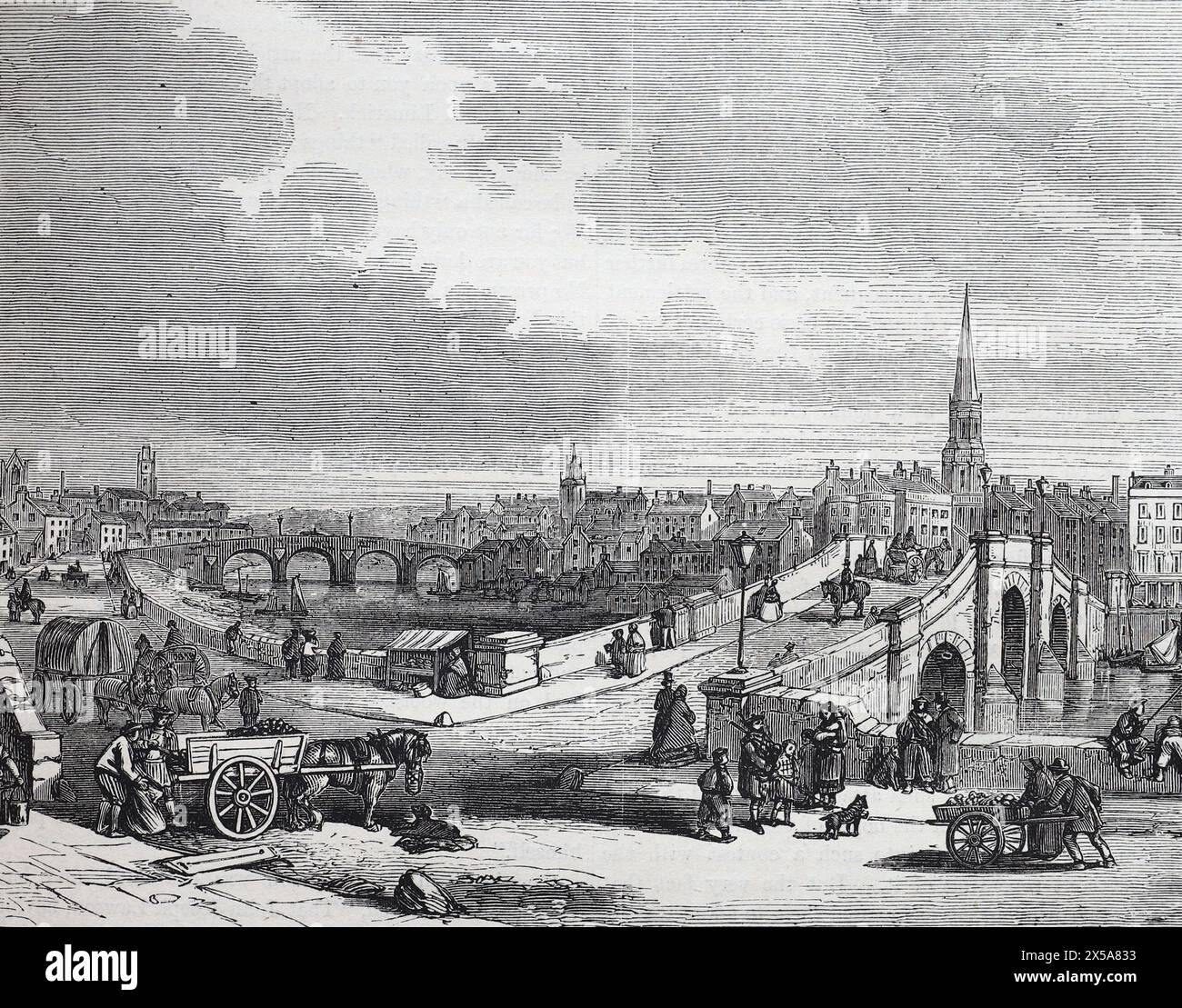 A view of Ayr, Scotland in the 19th century. Illustration from Cassell ...