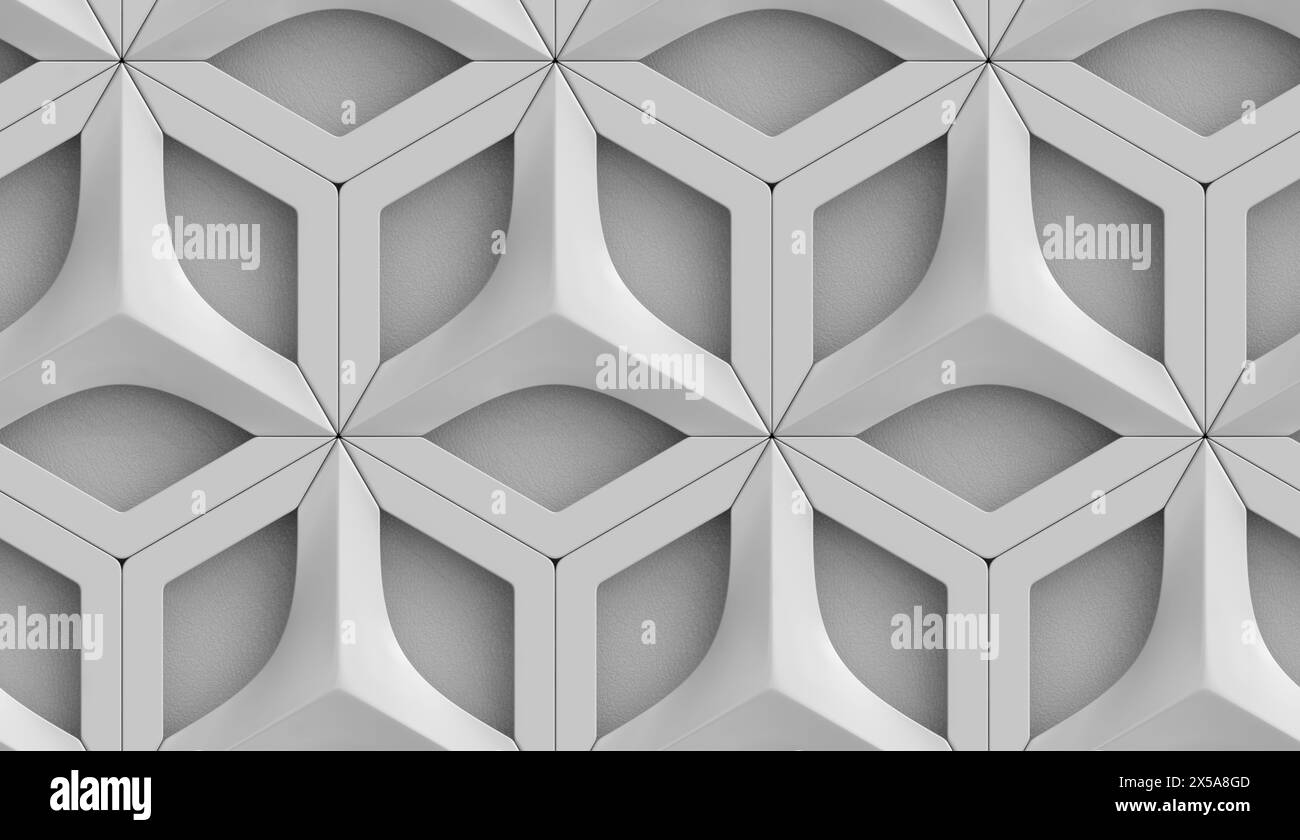 A monochromatic image featuring a seamless, geometric 3D pattern in ...
