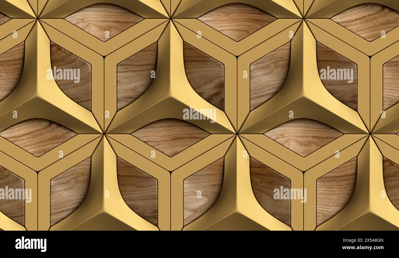 3D tiles of golden and wood oak solid elementsHigh quality seamless ...