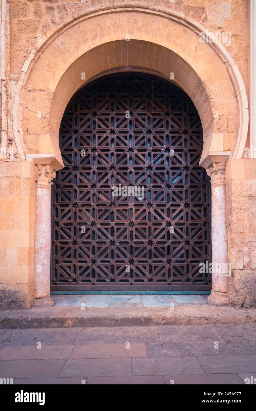 Majestic star-patterned metal gate set in an arched stone entryway ...