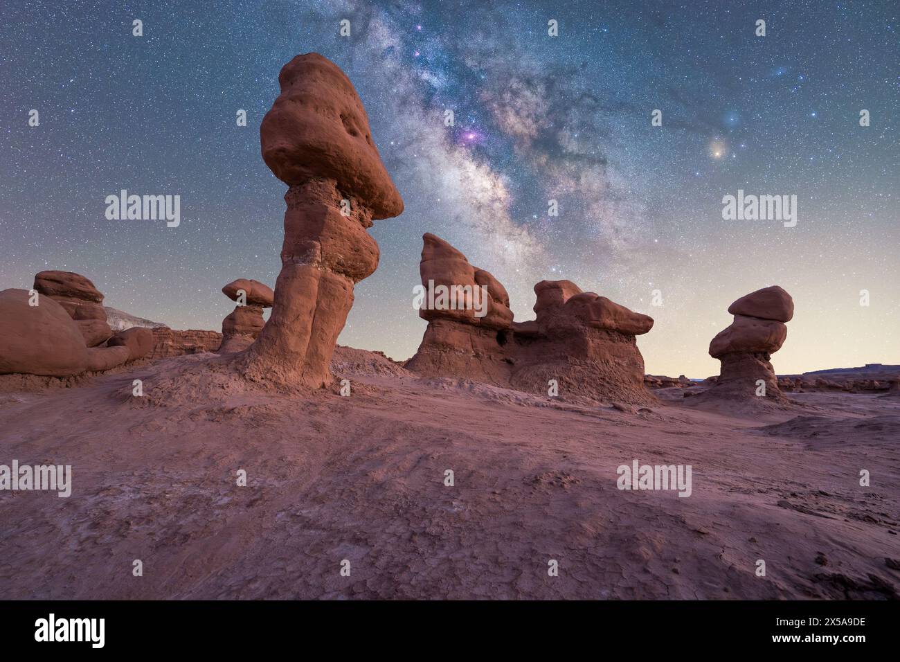 Night sky illuminated by the Milky Way above the unique, alien-like ...