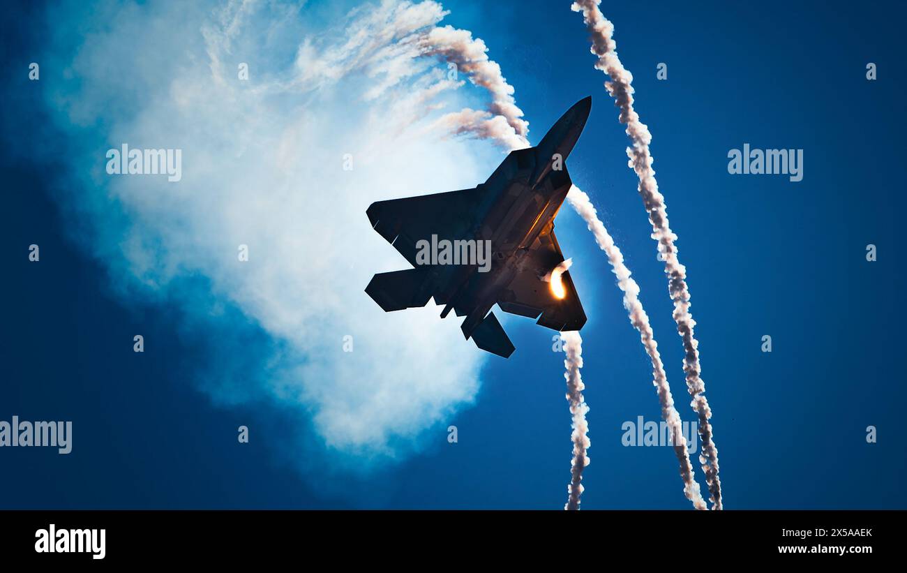 A U.S. Air Force F-22 Raptor, flown by Capt. Samuel “Razz” Larson, F-22 ...