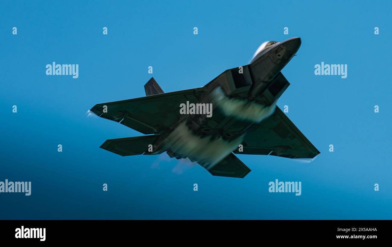 A U.S. Air Force F-22 Raptor, flown by Capt. Samuel “Razz” Larson, F-22 ...