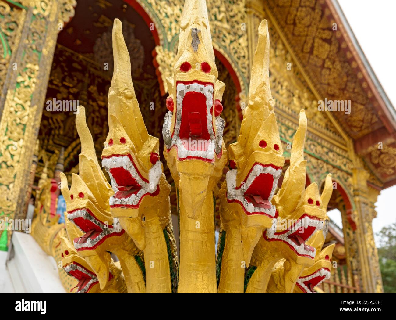 Naga at the steps of Wat Ho Pha Bang temple, Royal Palace, Luang ...