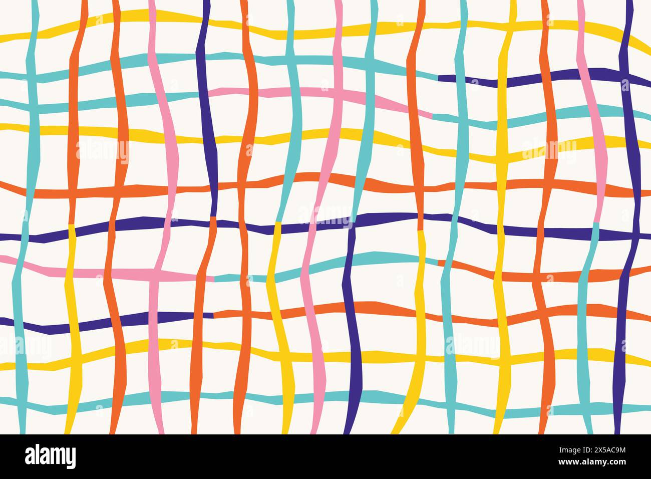 Hand drawn striped grid pattern with organic geometric shapes lines ...