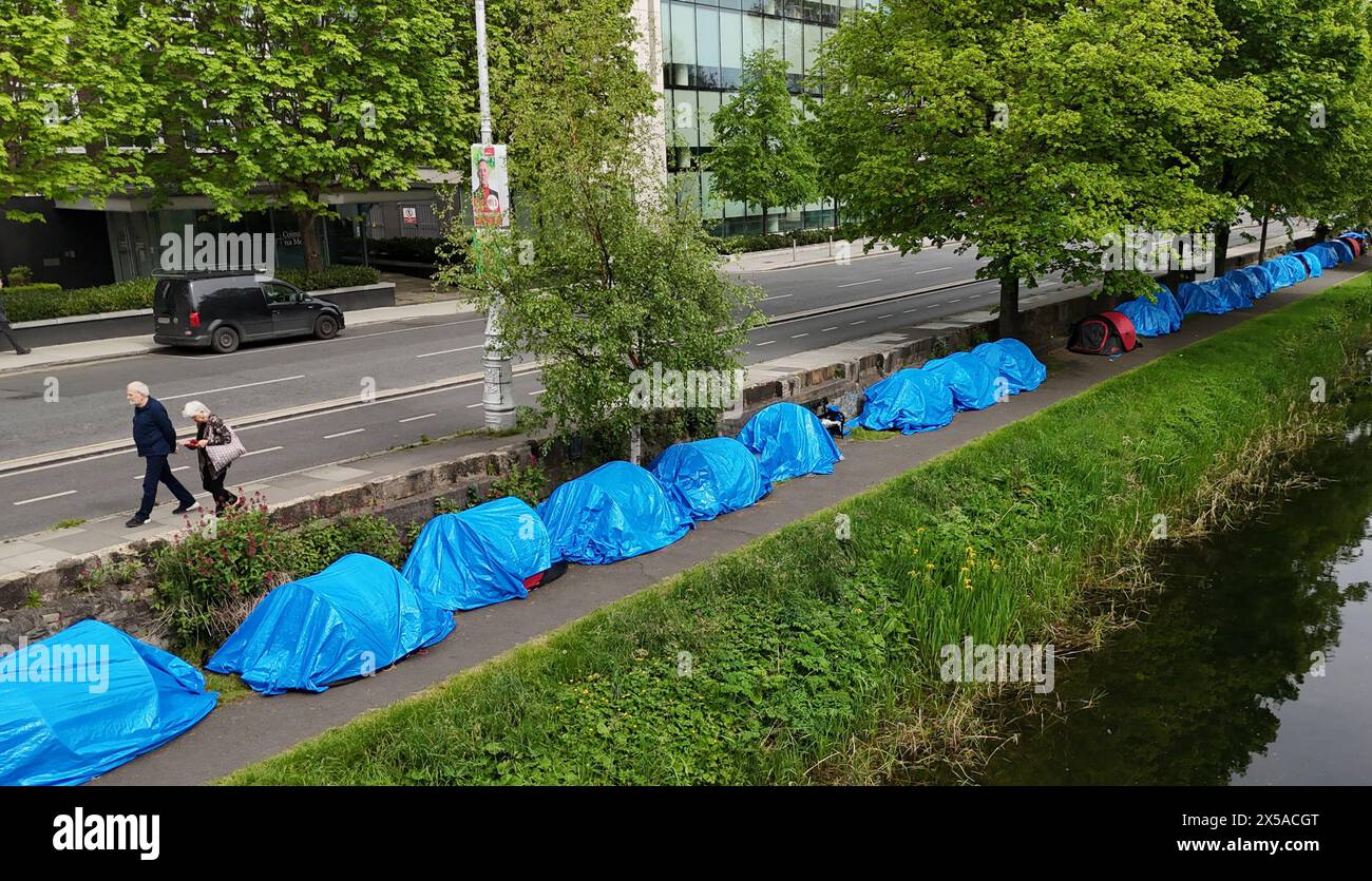 Tents which have been pitched by asylum seekers along a stretch of the ...